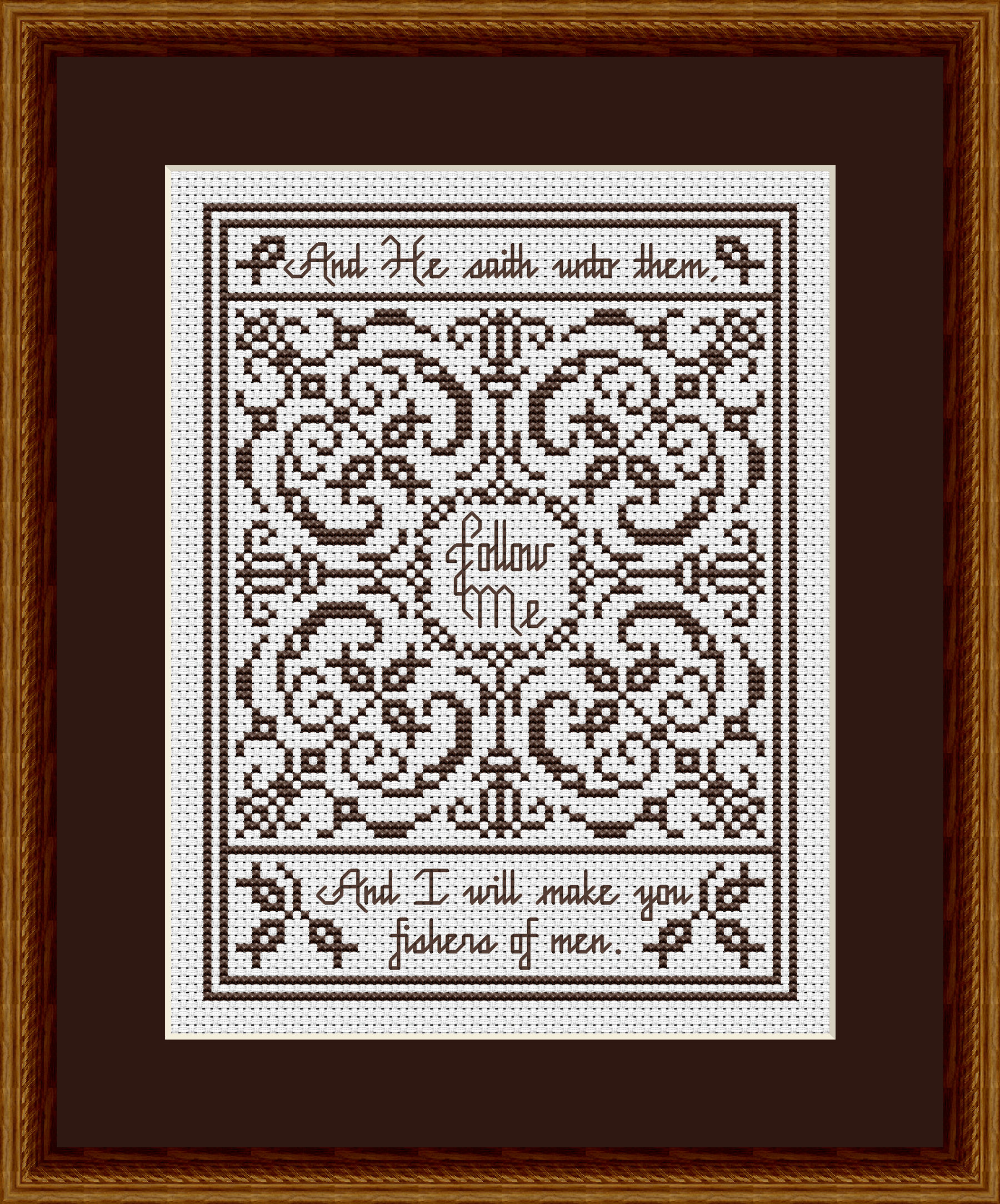 Fishers of Men Matthew 4:19 Bible Verse Cross Stitch Pattern 1203 ...