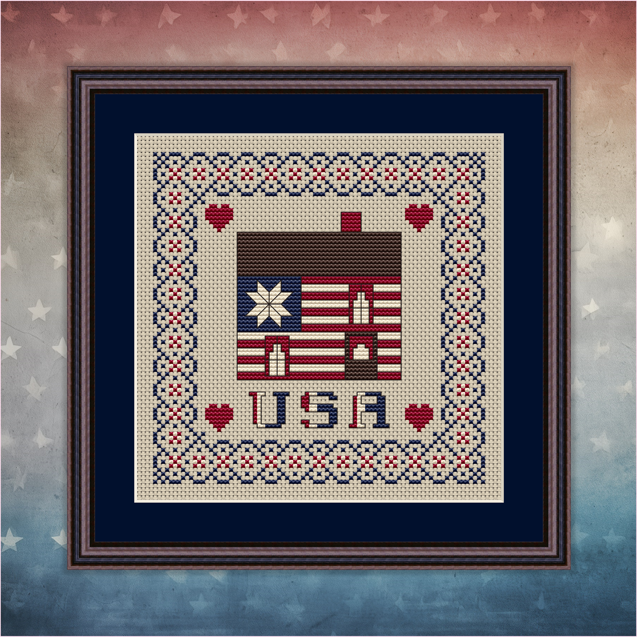 One Nation Patriotic Cabin Cross Stitch Pattern 211 – Happiness Is ...